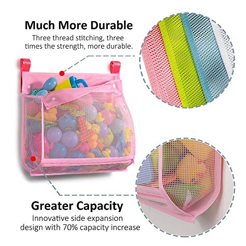 Tenrai Mesh Bath Toy Organizer, ( 1 Large, Pink) Bathtub Storage Bag, Multi-Purpose Baby Toys Net, Toddler Shower Caddy for Bathroom, Quick Drying Kids Toy Holder, ZY