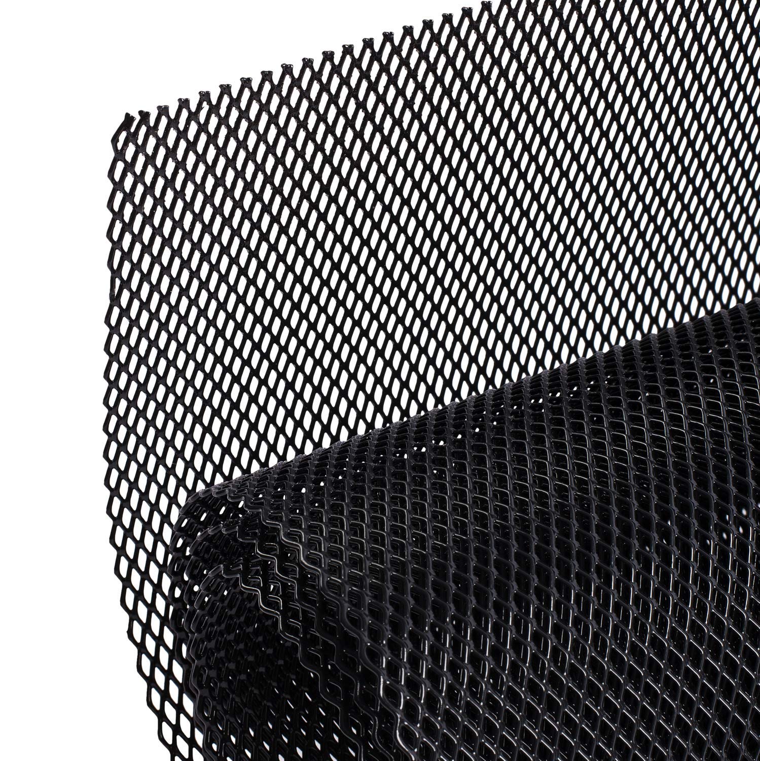 AggAuto Universal 40"x13" Car Grill Mesh - 100x33cm Aluminum Alloy Automotive Grille Insert Bumper 3x6mm Rhombic Hole, One of the Most Multifunctional Shape Grids Black