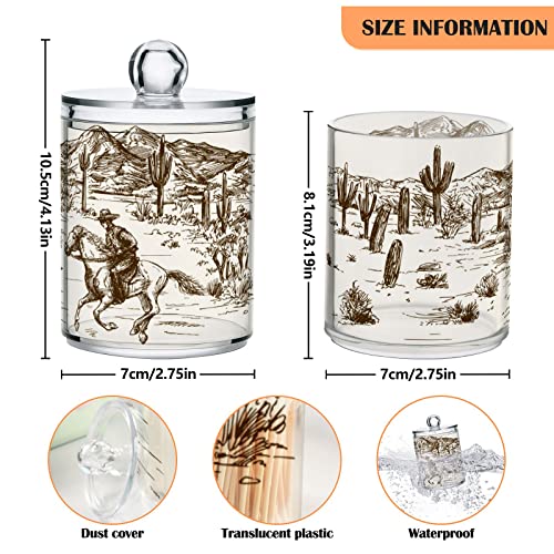 Blueangle 2 Pack Western Desert Cowboy Qtip Holder Dispenser for Cotton Ball, Cotton Swab - Plastic Apothecary Jar Set for Bathroom Canister Storage Organization(659)