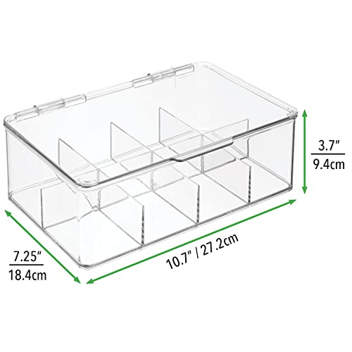 mDesign Plastic First Aid Kit Storage Box with Clear Top Lid for Bathroom, Kitchen, Cabinet, Closet, Drawer - Organizes Medicine, Ointments, Adhesive Bandages, Dental, 8 Divided Sections - Clear