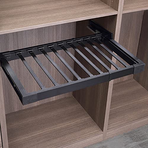 PeaceipUS Extendable Trousers Rack Wardrobe Pull-Out Trousers Rack with Damping Guide Rails Multifunctional Adjustable Trousers Rack for Wardrobe Depth 48cm
