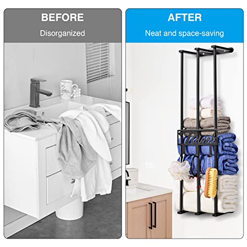 Wall Towel Rack for Rolled Towels, Dscabomlg New Upgrade 3-Bar Towel Holders for Wall Mounted,Bathroom Towel Storage for Small Bathroom, Metal Bath Towel Racks for Folded Large Towel