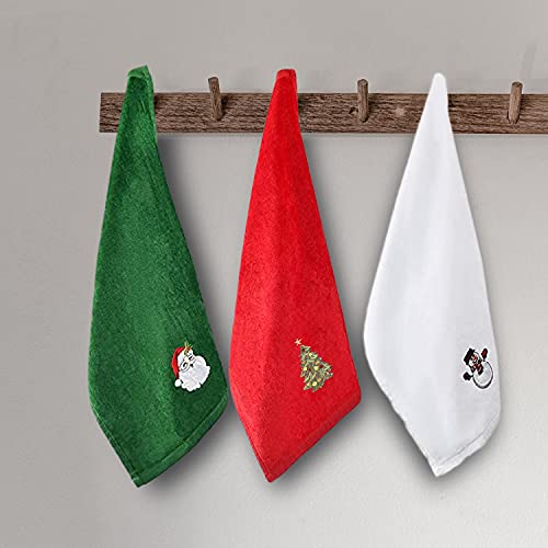 Christmas Hand Towels for Bathroom 16 x 25 inch, 3 Pack Embroidery Design 100% Cotton Super Soft and Absorbent Dish Towels , for Holiday, Kitchen, Drying, Cleaning Gift