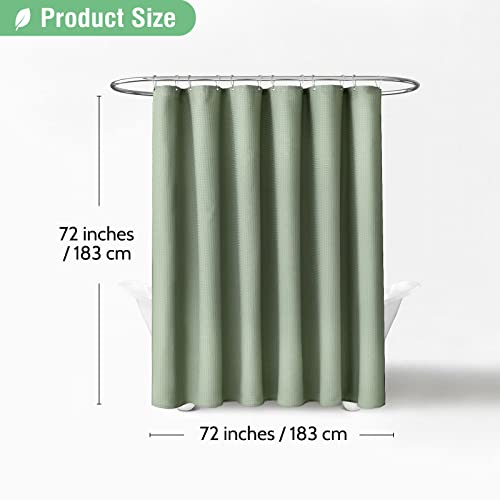 Dynamene Sage Green Shower Curtain - Waffle Textured Heavy Duty Thick Fabric Shower Curtains for Bathroom, 256GSM Luxury Weighted Polyester Cloth Bath Curtain Set with 12 Plastic Hooks,72Wx72H,Green