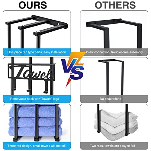 Wall Towel Rack for Rolled Towels, Dscabomlg New Upgrade 3-Bar Towel Holders for Wall Mounted,Bathroom Towel Storage for Small Bathroom, Metal Bath Towel Racks for Folded Large Towel