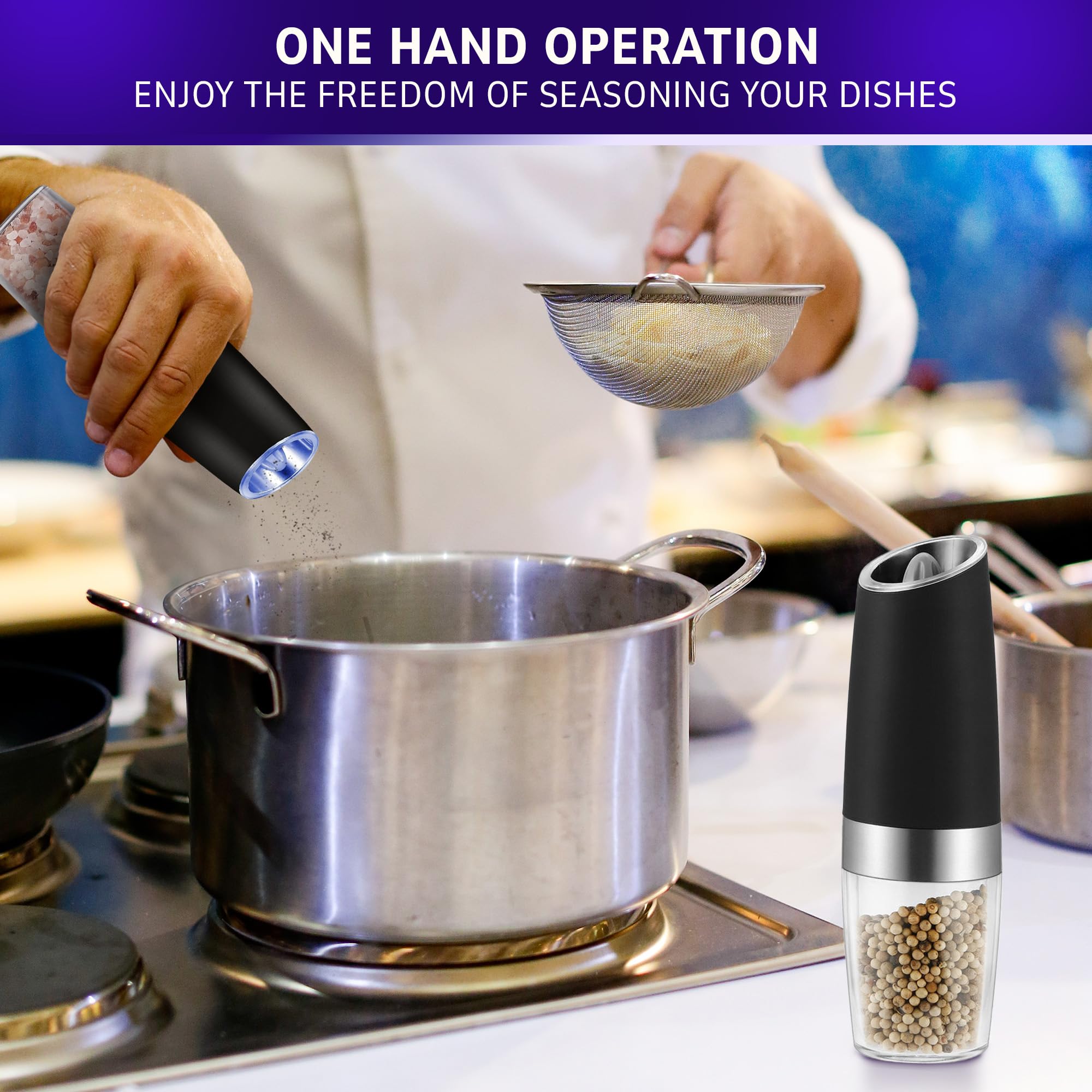 2Pcs Electric Salt and Pepper Grinder Set - Electric Pepper Grinder Automatic Salt and Pepper Grinder Set Electric Salt and Pepper Shakers - Gravity Electric Salt and Pepper Grinder Set Salt Grinder