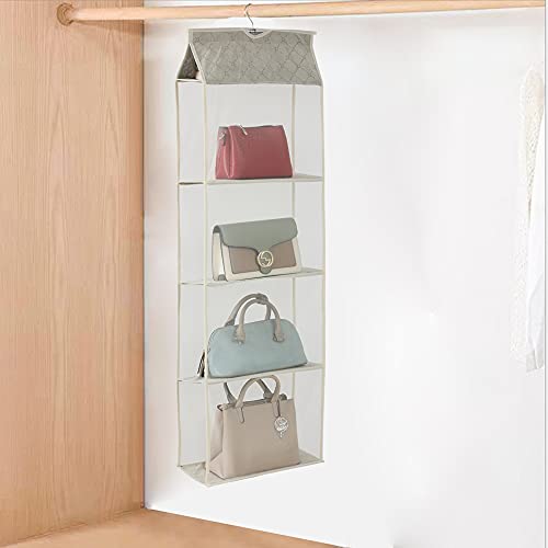 Jwukiie Wall-Mounted Carrying Bag and Wallet’s Storage Bag, with 4 Space-Saving Bag Storage Systems,Handbag Storage Hanging Bag for Wardrobe Closet (Pack of 2 Beige)