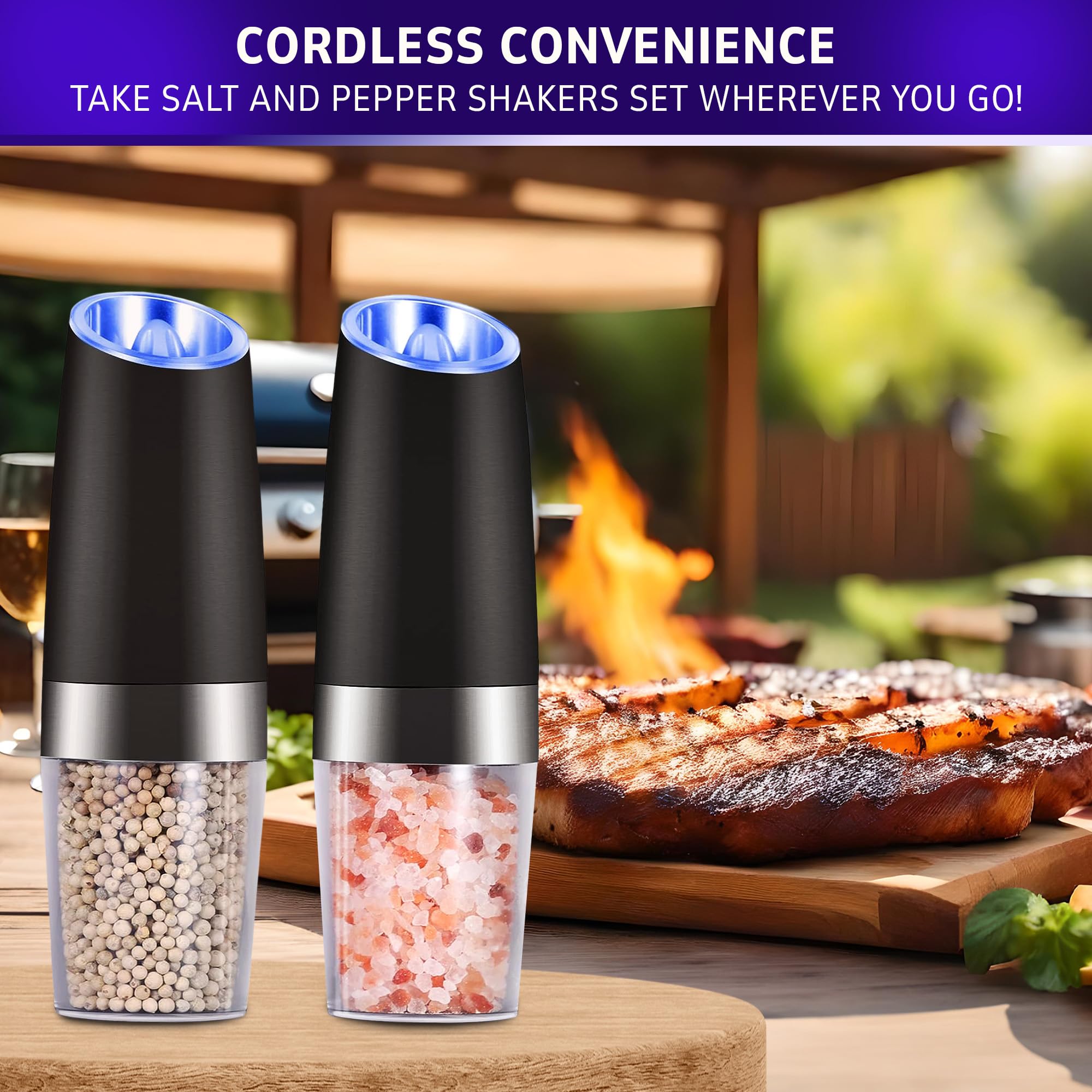 2Pcs Electric Salt and Pepper Grinder Set - Electric Pepper Grinder Automatic Salt and Pepper Grinder Set Electric Salt and Pepper Shakers - Gravity Electric Salt and Pepper Grinder Set Salt Grinder