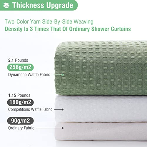 Dynamene Sage Green Shower Curtain - Waffle Textured Heavy Duty Thick Fabric Shower Curtains for Bathroom, 256GSM Luxury Weighted Polyester Cloth Bath Curtain Set with 12 Plastic Hooks,72Wx72H,Green