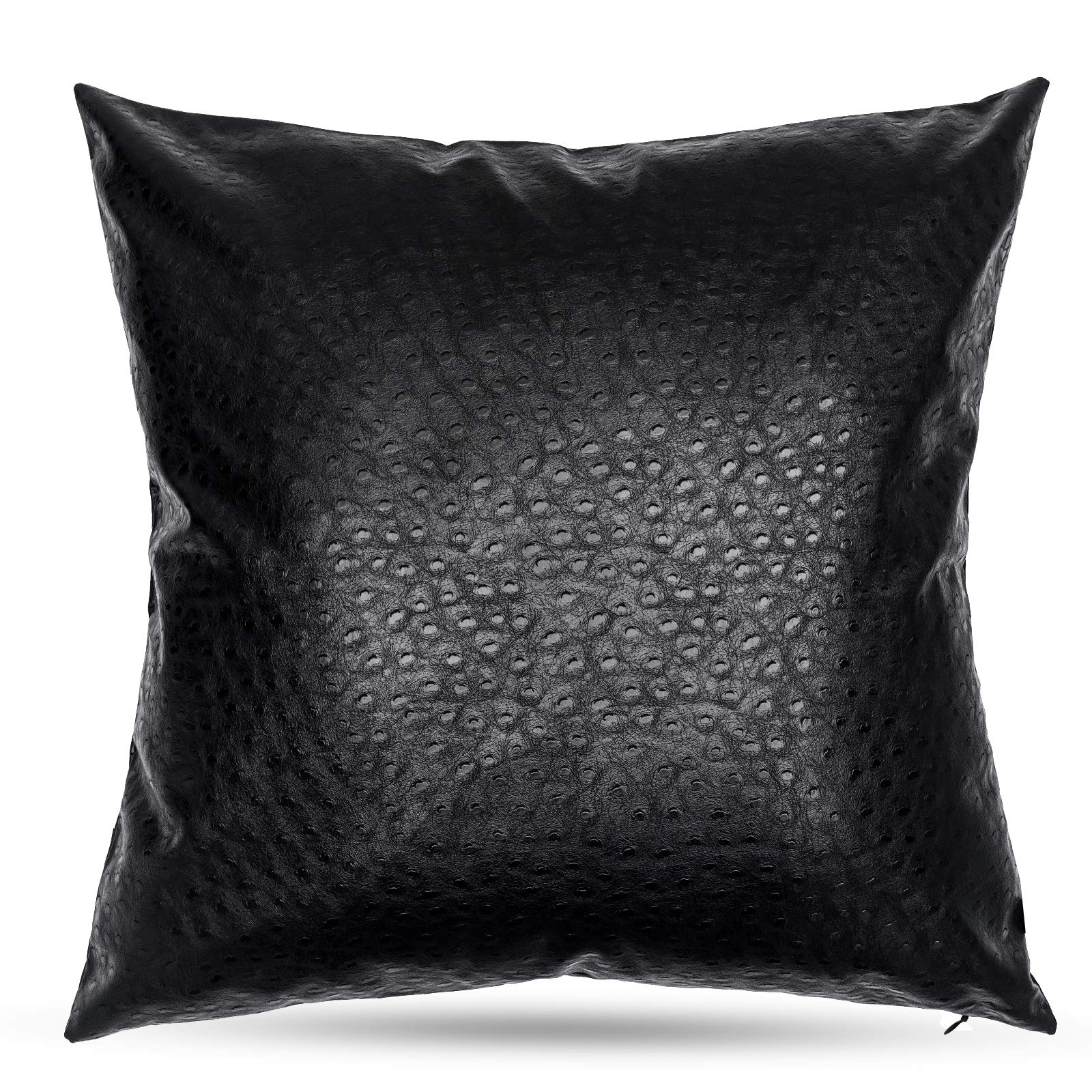 HDDahua Black Ostrich Skin Faux Leather Throw Pillow Covers, Modern Faux Leather Couch Lumbar Cushion Covers for Couch Bed Sofa 20x 20 Inches
