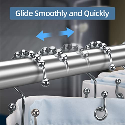 Titanker Shower Curtain Hooks Rings, Rust-Resistant Metal Double Glide Shower Hooks for Bathroom Shower Rods Curtains, Set of 12 Hooks - Chrome