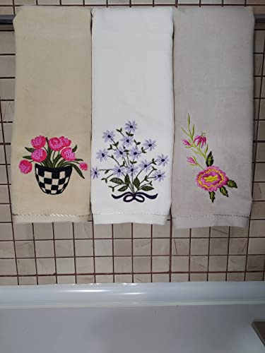 GEORGIABAGS 100% Cotton Velour Fingertip Towel Set (3 Pack), Cotton, Super Soft 11β x 18β Small Hand Towels, Extra-Absorbent Finger Tip Towels for Bathroom & Guests & Gift (Assorted Mix Color)