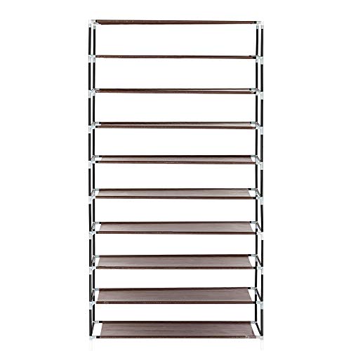 HOFOME Free Standing Shoe Rack Storage Organizer, 45 Pairs Portable Nonwoven Fabric Cover, Dustproof Shoe Rack Storage Shelf Cabinet for Closet (Mocha)