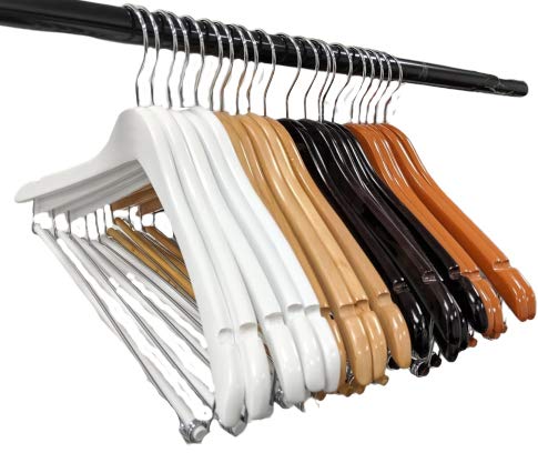 Natural Finish Wood Suit Hanger with Locking Bar (Set of 5)