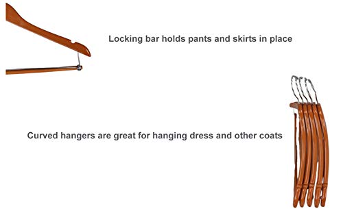 Natural Finish Wood Suit Hanger with Locking Bar (Set of 5)