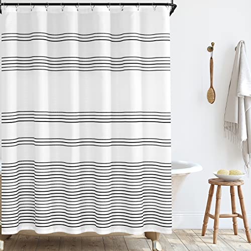 jinchan Black and White Shower Curtain Fabric Shower Curtain for Bathroom Modern Black Striped Shower Curtain Spring Water Repellent in Bath 70x72 inches Long Shower Curtains Set with Curtain Hooks