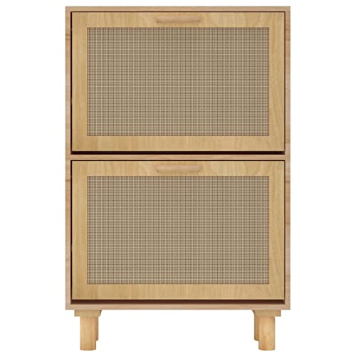 Tidyard Shoe Rack with Pull-Down Storage Drawers, Engineered Wood and Natural Rattan Shoe Cabinet for Bedroom Entryway Hallway Home Furniture