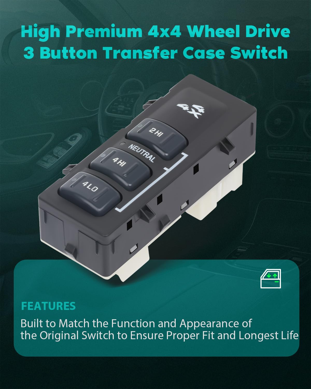 15067877, 19168769 4WD Selector Switch, 4x4 Wheel Drive 3 Button Transfer Case Switch fitS for Chevrolet Silverado 1500/2500 /3500 2001-2002/For for GMC K1500/K2500 Suburban 1998-1999/ for GMC SIER