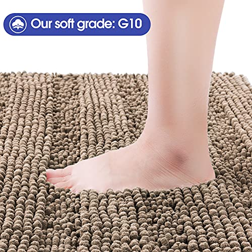 ACCUMTEK Striped Ultra Soft Bathroom Rugs and Mats Set 3 Pieces Bathroom Rug Set Beige, Thick Chenille Bath Rugs Non Slip Bath Mats for Bathroom, Toilet, Bedroom, Kitchen