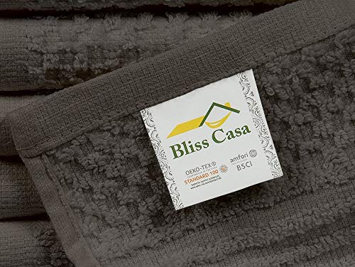 Bliss Casa Grey Washcloths Set (12 x 12 Inch, 12 Pack) – 100% Cotton Washcloths for Face, Highly Absorbent Soft Face Towels, and Quick Drying Fingertip Towels for Daily Use (Emerson, Grey)