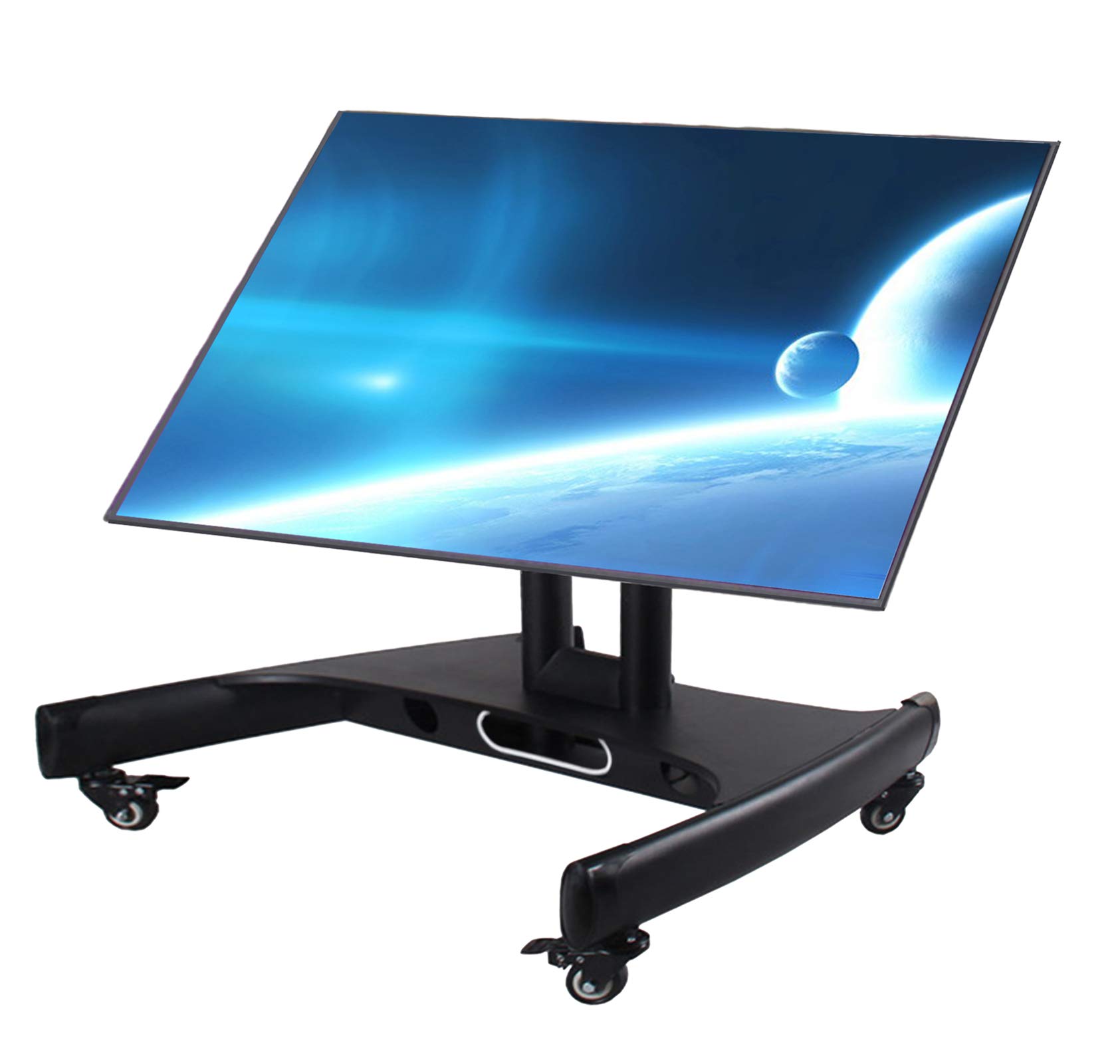 BIGalleons Mobile TV Mount Stand, Low Height Monitor Cart with Wheels for 32-65 inch Flat Curved Screen TV, LED LCD, Height Adjustable, 90°Adjustable Viewing Angle