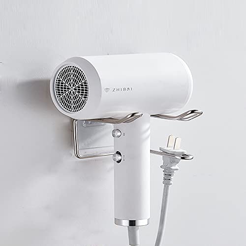 Wall-Mounted Hair Dryer Rack, Stainless Steel Hair Dryer Rack Storage Rack, Fashion Hair Dryer Bracket, no Need to Punch (silver-1pack)