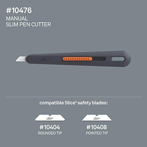 Slice 10476-CS Manual Slim Pen Cutter, Tighter Control, Finger Friendly Ceramic Blade, Side Slider Button for Thumb Blade Control, Lasts up to 11x Long as Stainles Metal, 12 Pack
