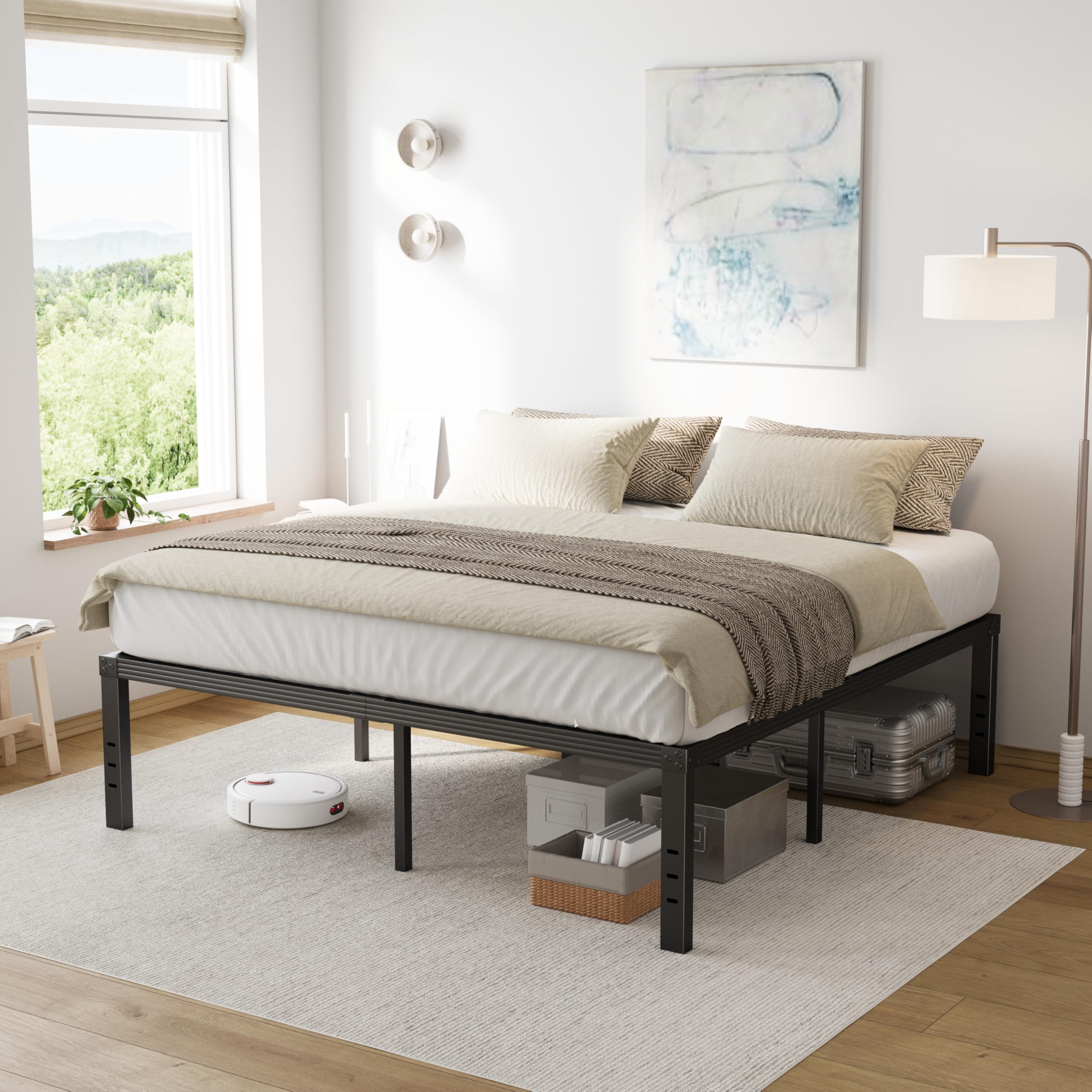 COMASACH 18 Inch Tall Metal Platform King Size Bed Frames with Maximum Storage, Anti-Slip Strengthen Support Mattress Foundation, Noise Free