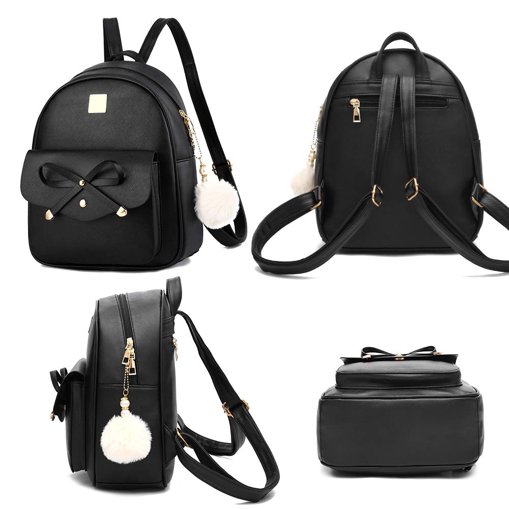 I IHAYNER Girls Bowknot 3-Pieces Fahsion Leather Backpack Backpack Purse for Women Rucksack for Ladies Shoulder Bag Purple