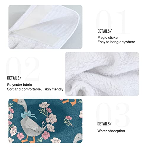 xigua 2 pcs Hanging Kitchen Towel Cute Goose and Flowers Hand Towel Absorbent Hanging Tie Towels for Bathroom Laundry Room Kitchen 12 x 17 Inches