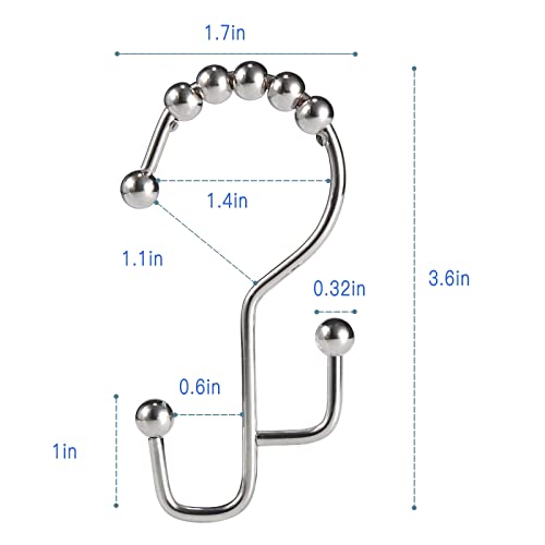 Shower Curtain Rings, SUTINE Double Shower Curtain Hooks, Rust-Resistant Metal Shower Curtain Rings, Free Sliding Stainless Steel Shower Hooks for Shower Curtains & Liners, 12pcs-Nickel