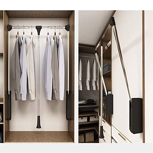 Drop-Down Wardrobe Hanging Rails, Automatic Rebound Width Adjustable, Large Retractable Wardrobe Hangers, Light Storage System with Aluminum Poles, Space Saving, Load 30KG (Size : 450-600mm