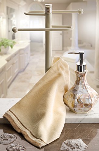Creative Scents 100% Cotton Velour Fingertip Towel Set (12 Pack) Super Soft 11β x 18β Small Hand Towels, Extra-Absorbent Finger Tip Towels for Bathroom & Guests (Cream with Gold Brown Trim)