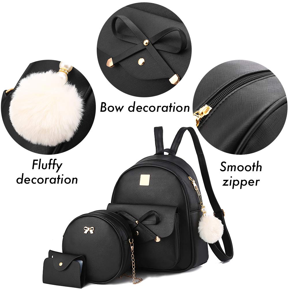 I IHAYNER Girls Bowknot 3-Pieces Fahsion Leather Backpack Backpack Purse for Women Rucksack for Ladies Shoulder Bag Purple