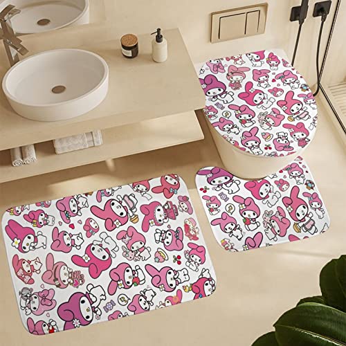 fmsnupz 4PCS Anime Shower Curtain Set, Cute Bathroom Decor with Non-Slip Rugs, Toilet Lid Cover and Bath Mat, Waterproof Fabric Shower Curtains with 12 Hooks, 70.8"x70.8"