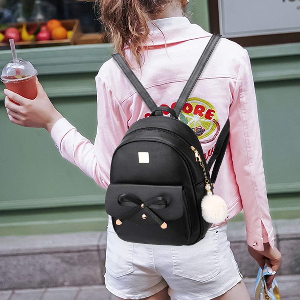 I IHAYNER Girls Bowknot 3-Pieces Fahsion Leather Backpack Backpack Purse for Women Rucksack for Ladies Shoulder Bag Purple