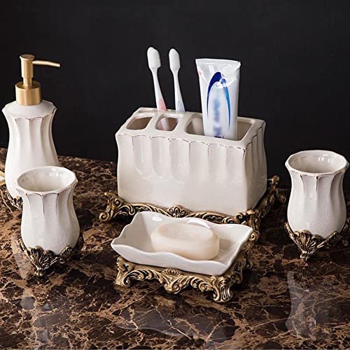 ACGrade Bathroom Set, Ceramic Bathroom Decor Set, Toiletry Set, 5 Pieces Bath Amenity, Bathroom Accessories Set, Bathroom Soap piece set