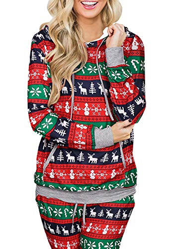 VNVNE Christmas Pajamas for Womens, Casual 2 Piece Pajama Set Print Long Sleeve Top & Pants Sleepwear Pjs Sets (Green Stripe, XL)