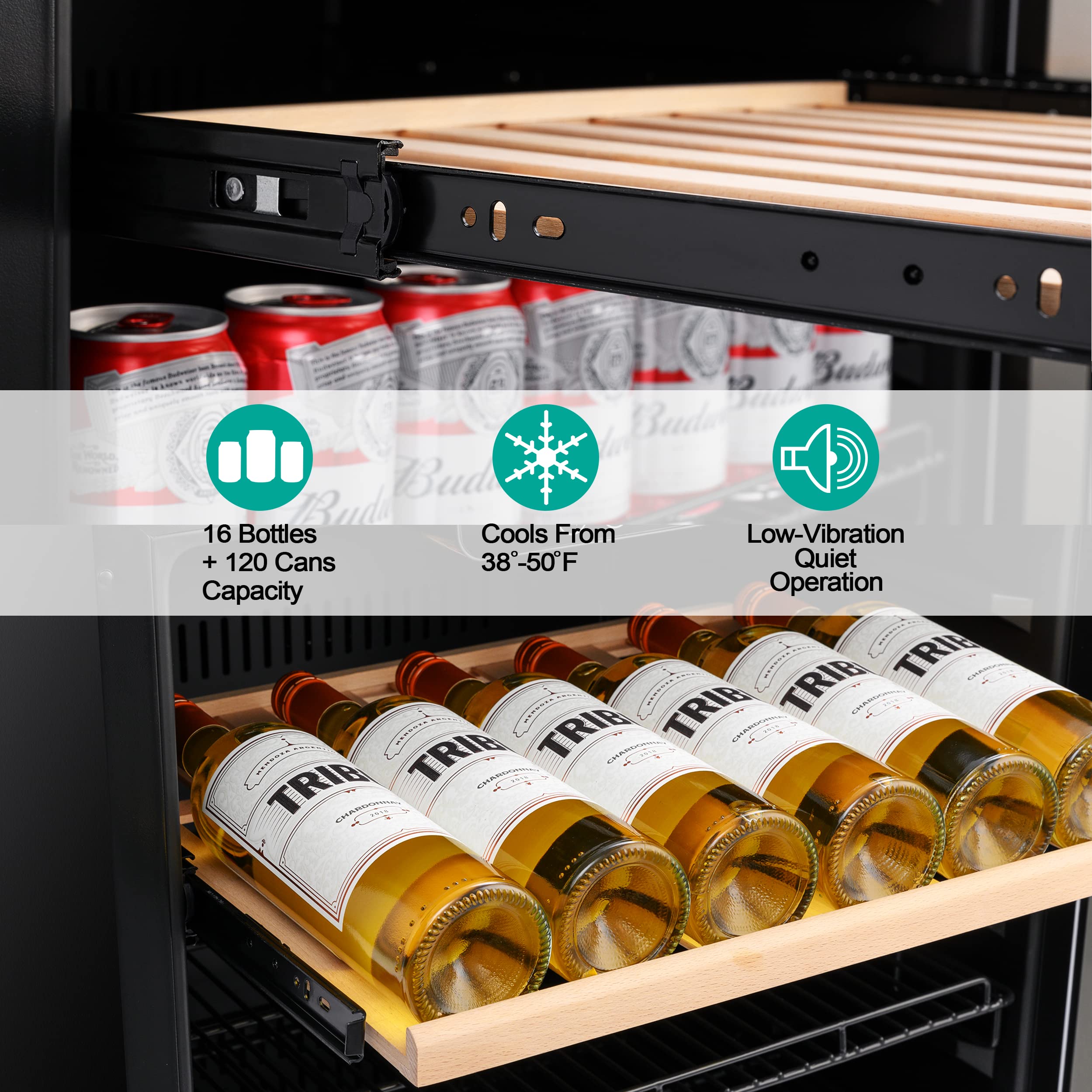 Kalamera Mini Fridge 24” Beverage and Wine Cooler Built-in or Freestanding - 120 Cans & 16 Bottles Capacity Wine Refrigerator Cooler- For Kitchen, Office or Bar with White Interior Light