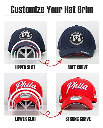 BRATEAYA Hat Hooks for Baseball Caps (10 Pack), No Drilling Hat Organizer for Wall Display & Hat Brim Bender, Easy Hat Bill Shaper for Baseball Caps