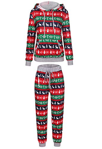 VNVNE Christmas Pajamas for Womens, Casual 2 Piece Pajama Set Print Long Sleeve Top & Pants Sleepwear Pjs Sets (Green Stripe, XL)