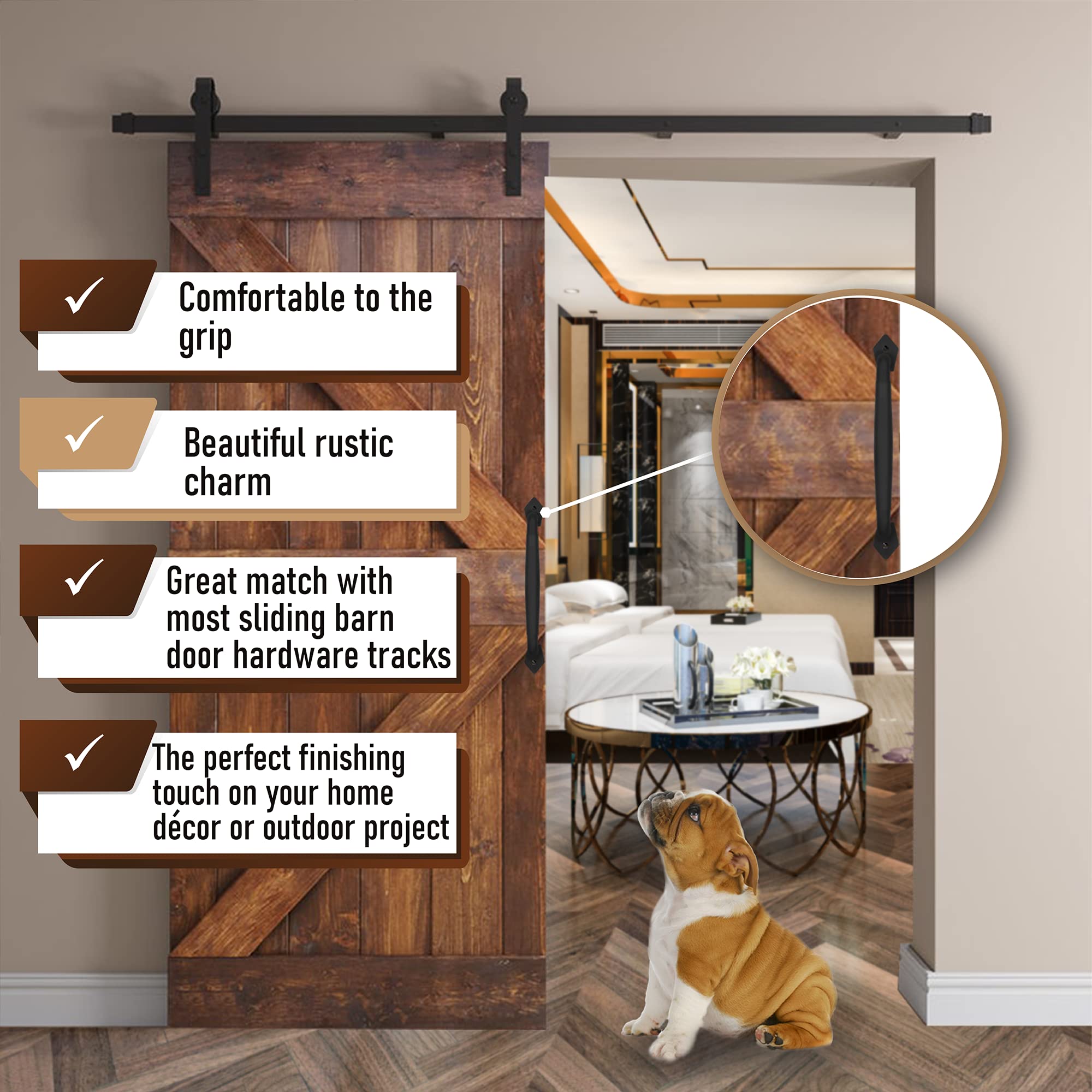 VivaLight 10 Inch Round Rustic Barn Door Handle - Black Steel Pull for Sliding Doors, Gates, Garages, Sheds, Fences, Closets, Pantries - Indoor and Outdoor Use - Easy Install