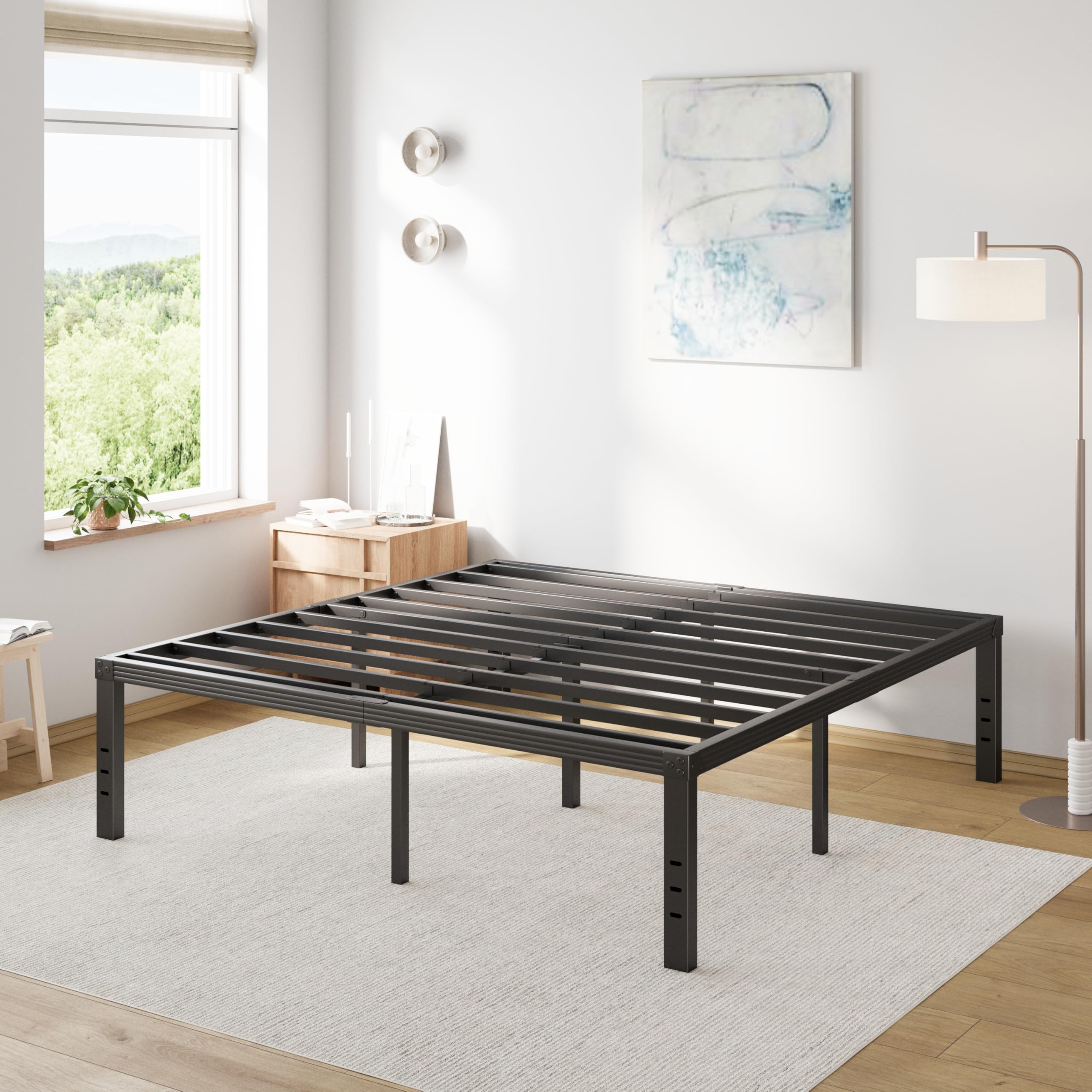 COMASACH 18 Inch Tall Metal Platform King Size Bed Frames with Maximum Storage, Anti-Slip Strengthen Support Mattress Foundation, Noise Free