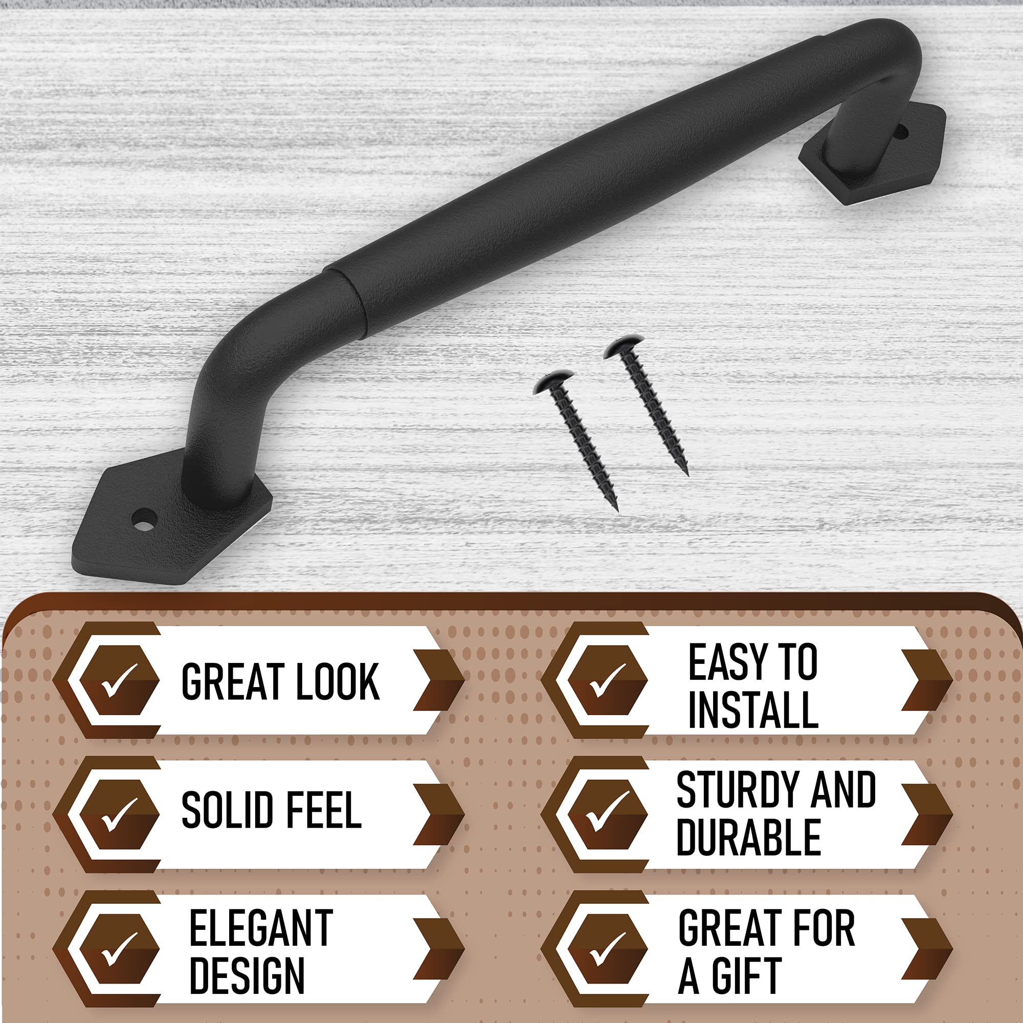 VivaLight 10 Inch Round Rustic Barn Door Handle - Black Steel Pull for Sliding Doors, Gates, Garages, Sheds, Fences, Closets, Pantries - Indoor and Outdoor Use - Easy Install