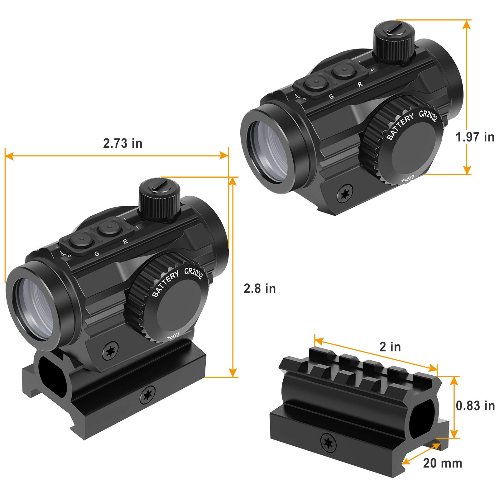 Feyachi RDS-36 1x22mm 5 MOA Red & Green Dot Sight Red & Green Dot Scope with 0.83β Riser Mount Absolute Co-Witness Height