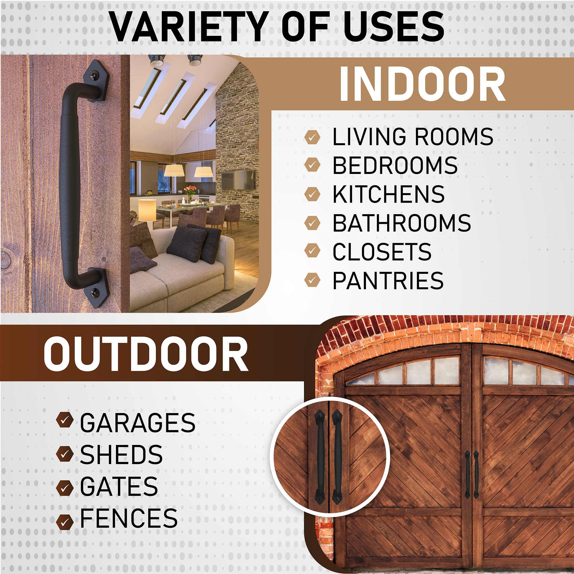 VivaLight 10 Inch Round Rustic Barn Door Handle - Black Steel Pull for Sliding Doors, Gates, Garages, Sheds, Fences, Closets, Pantries - Indoor and Outdoor Use - Easy Install