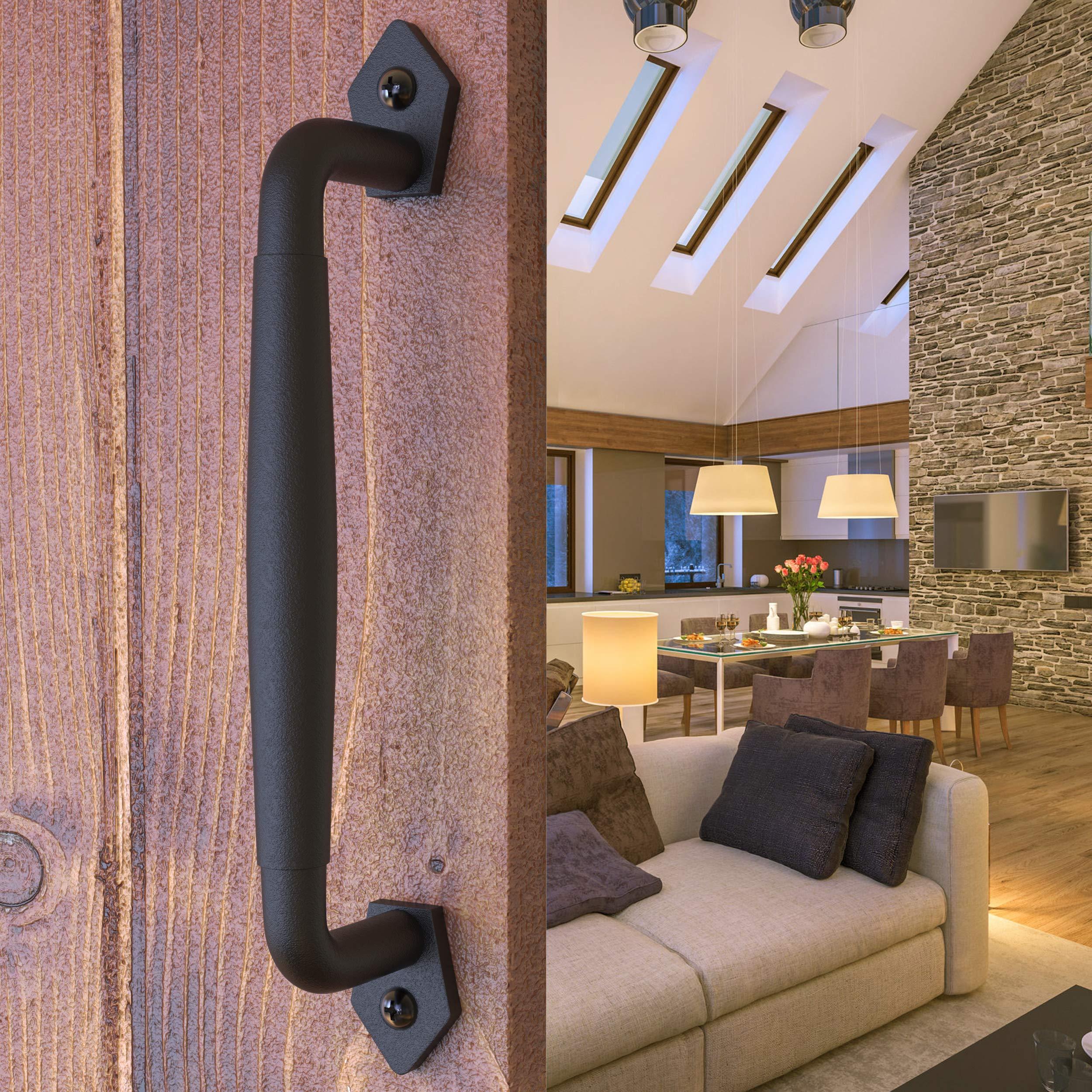 VivaLight 10 Inch Round Rustic Barn Door Handle - Black Steel Pull for Sliding Doors, Gates, Garages, Sheds, Fences, Closets, Pantries - Indoor and Outdoor Use - Easy Install