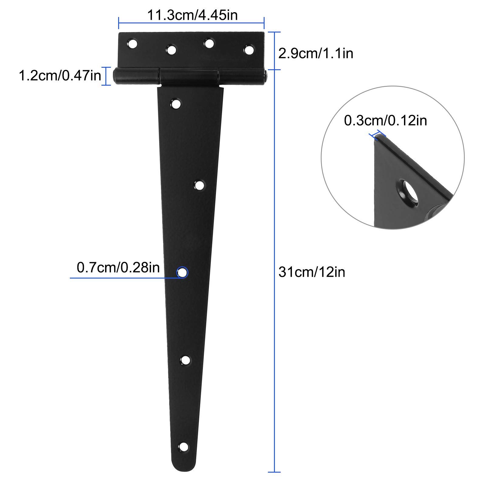 6 Pack 12 Inch T-Strap Shed Hinge Heavy Duty Black T Hinge Door Barn Gates Hinges Fence Garden Shed Door Hinges Wrougt Rustic Hardware Iron