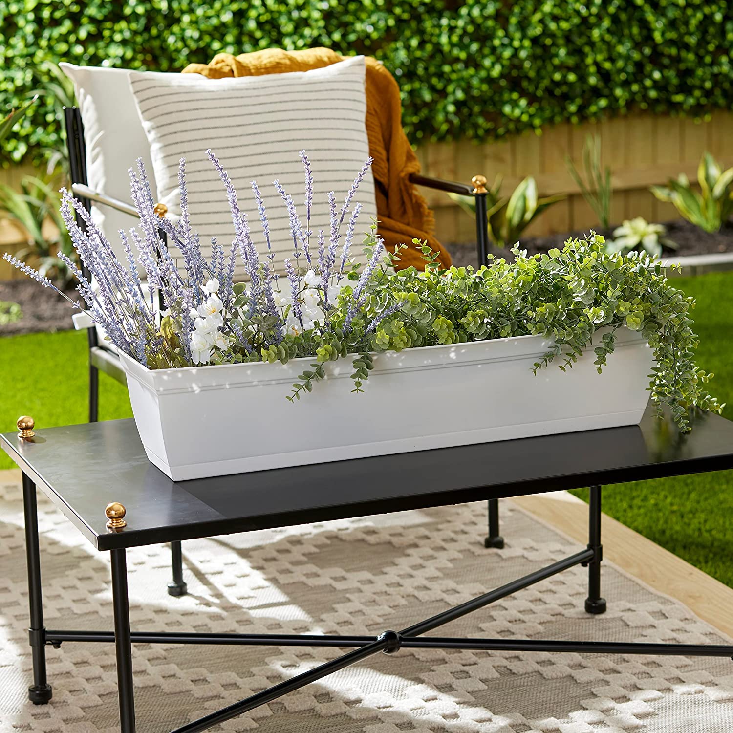 The HC Companies 30 Inch Eclipse Window Planter - Indoor Outdoor Rectangular Plant Pot with Removable Saucer for Flowers, Herbs, White