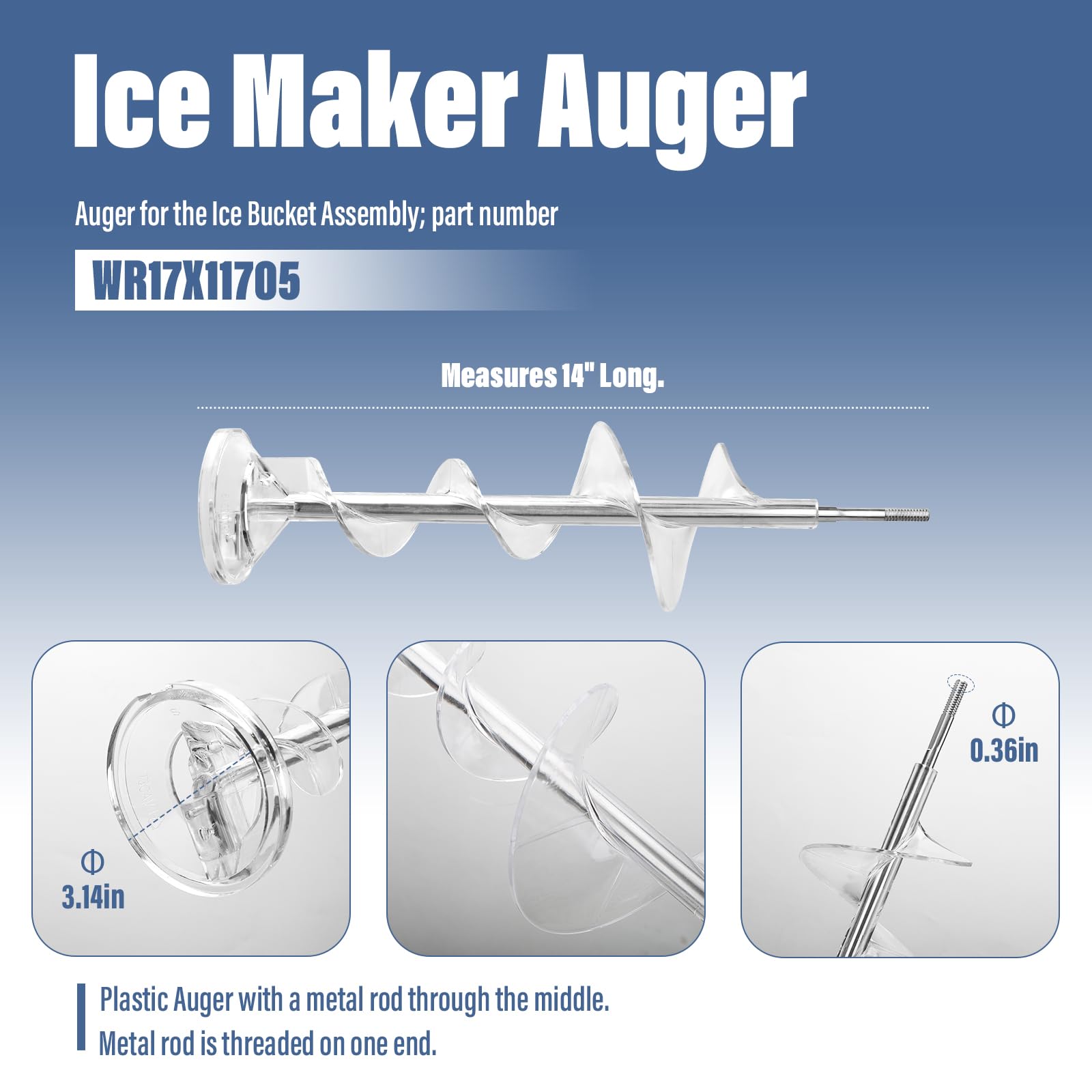 Upgrade Ice Maker Dispenser Auger for GE Refrigerator Replacement Parts WR17X11705 WR17X11939 PS1018130 AP3849786 AP3672963 PS964350 Ice Bucket Auger